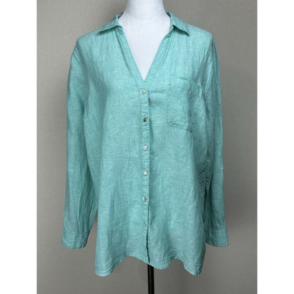 Sigrid Olsen | Tops | Sigrid Olsen Linen Blouse Top Wroll Tab Sleeves ...